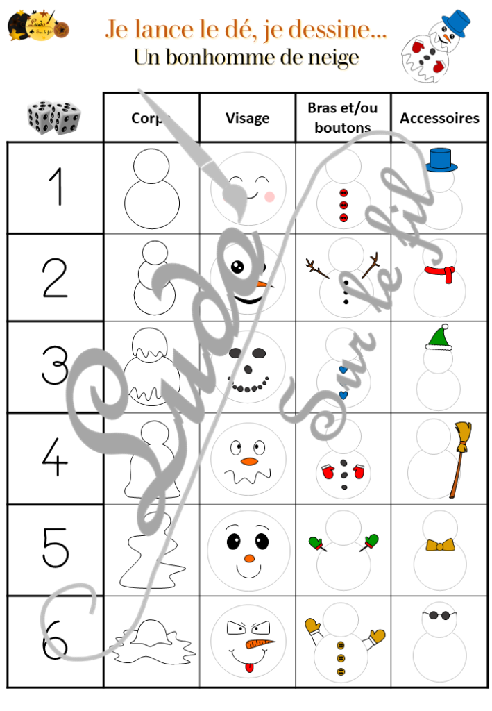 Je lance le dé, je dessine... - Kit Hiver et Noël - Ludo Sur Le Fil