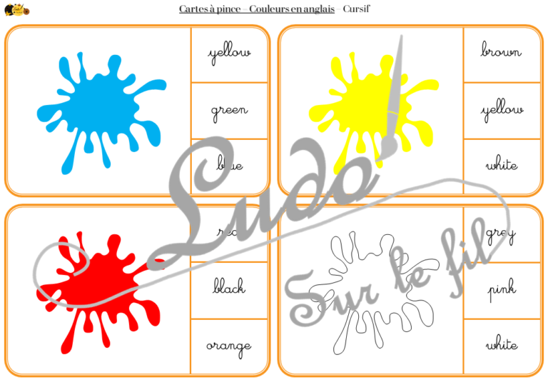 Cartes à pince - Couleurs en Français et Anglais - Ludo Sur Le Fil