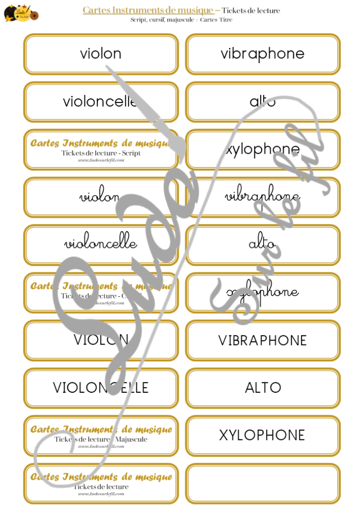 Cartes Instruments de Musique - Photos Fond Blanc - Ludo Sur Le Fil