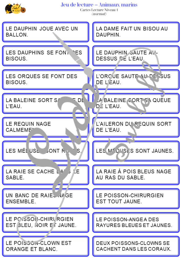 Jeu de lecture - Animaux marins - Ludo Sur Le Fil