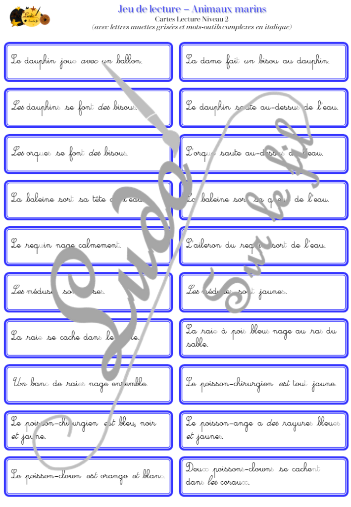Jeu de lecture - Animaux marins - Ludo Sur Le Fil