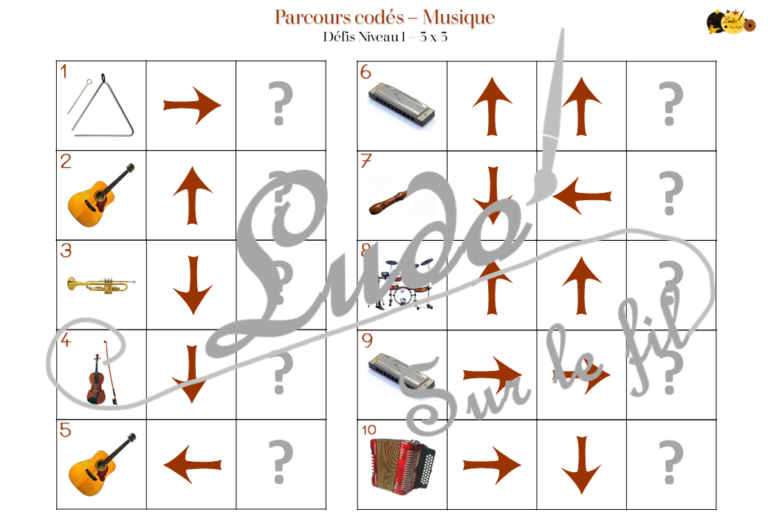 Suis les parcours codés - Instruments de musique - Ludo Sur Le Fil