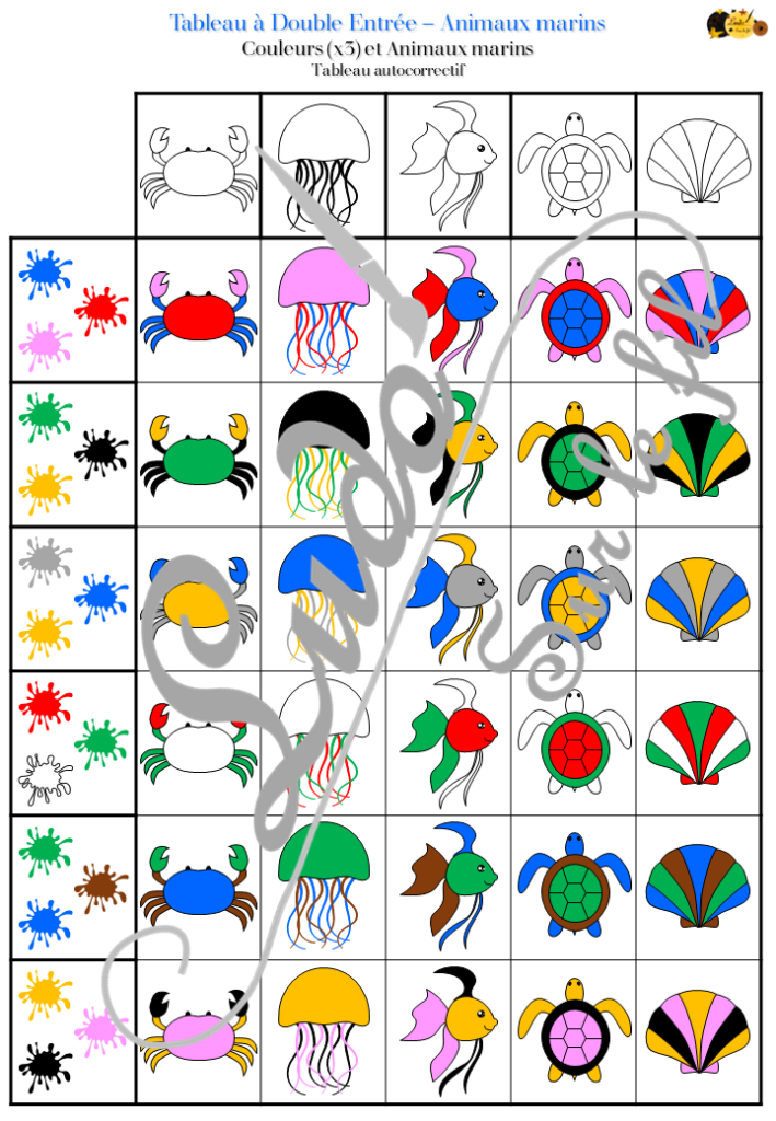 Tableaux à Double Entrée - Animaux marins - Ludo Sur Le Fil