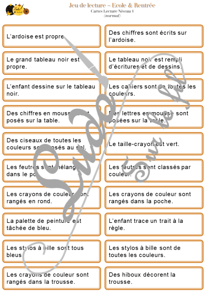 Jeu de lecture - Ecole et Rentrée - Ludo Sur Le Fil