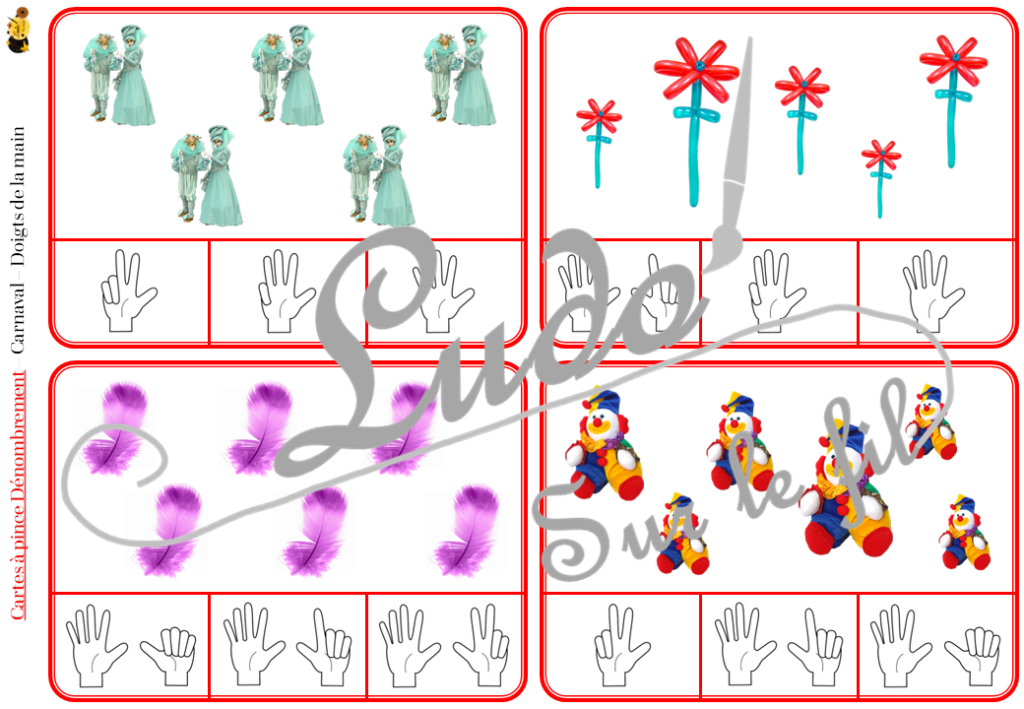 Cartes à pince - Dénombrement - Carnaval - Ludo Sur Le Fil