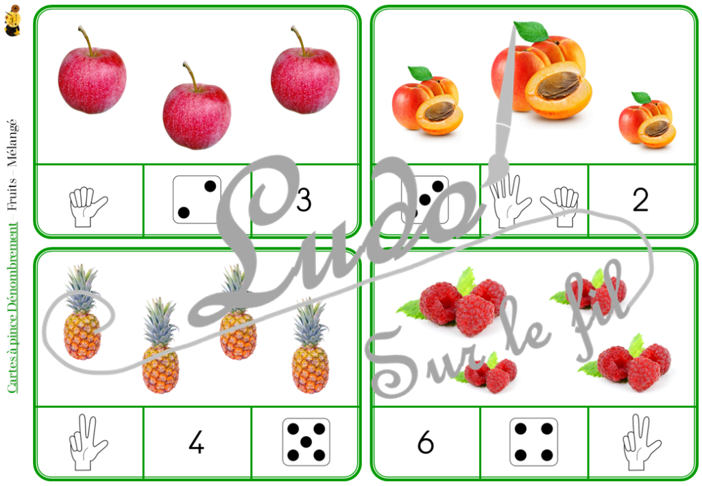 Cartes à pince - Dénombrement - Fruits - Ludo Sur Le Fil
