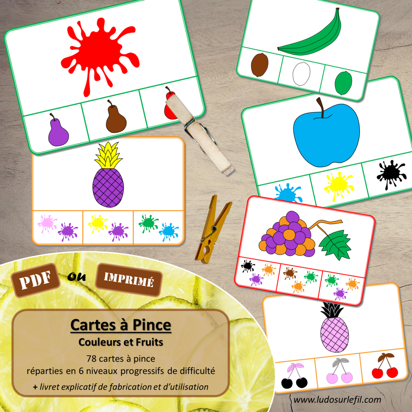 Cartes à pince - Couleurs & Fruits - Ludo Sur Le Fil