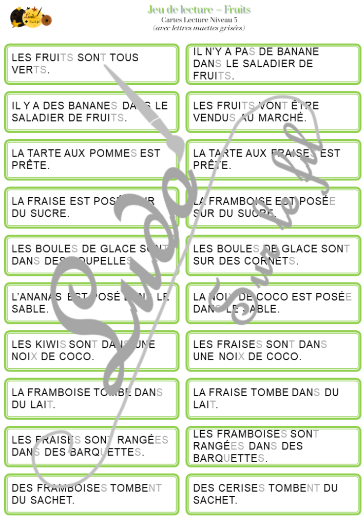 Jeu de lecture - Fruits - Ludo Sur Le Fil