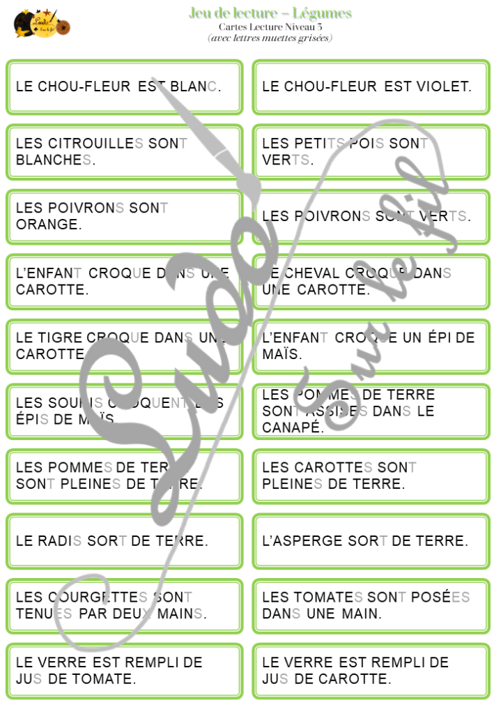 Jeu de lecture - Légumes - Ludo Sur Le Fil
