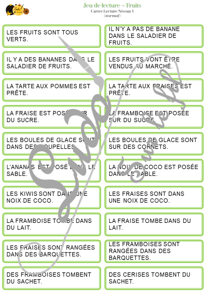 Jeu de lecture - Fruits - Ludo Sur Le Fil