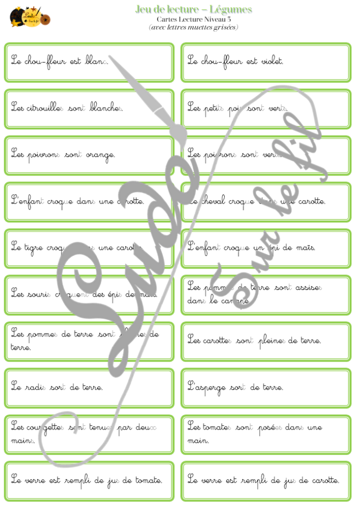 Jeu de lecture - Légumes - Ludo Sur Le Fil