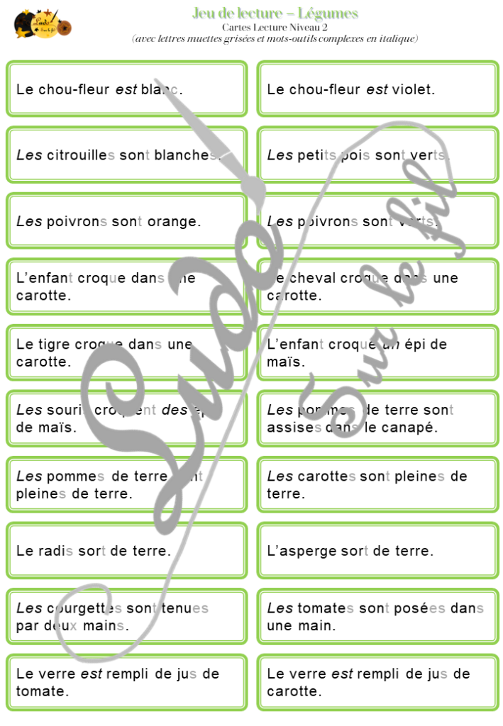 Jeu de lecture - Légumes - Ludo Sur Le Fil