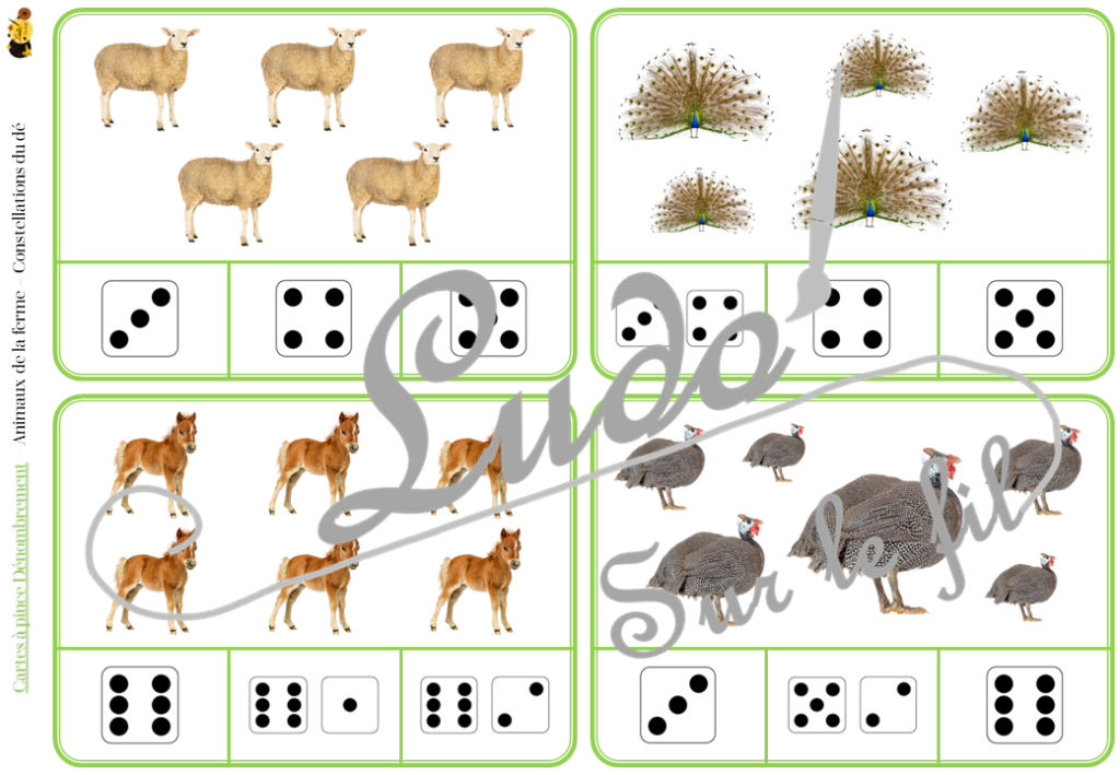 Cartes à pince - Dénombrement - Animaux de la ferme - Ludo Sur Le Fil
