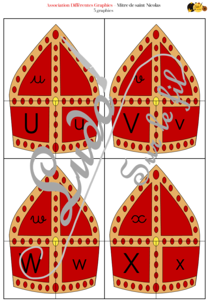Jeu d'Association Graphies - Mitres de saint Nicolas - Ludo Sur Le Fil
