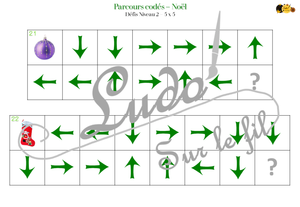 Suis les parcours codés - Noël - Ludo Sur Le Fil