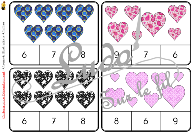 Cartes à pince - Dénombrement - Coeurs - Illustrations - Ludo Sur Le Fil