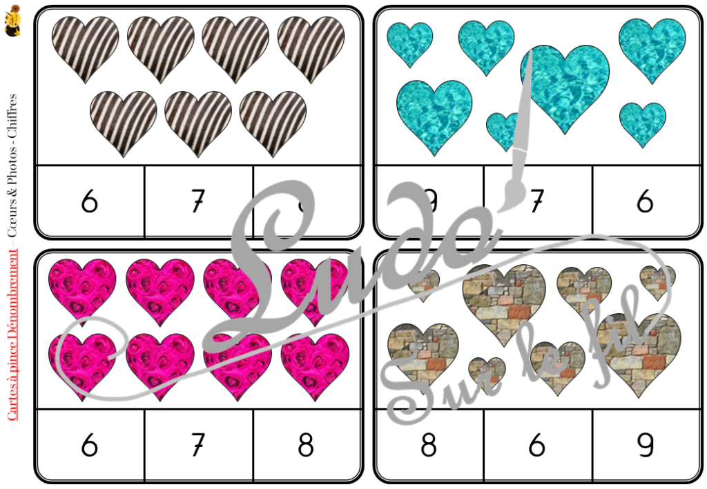 Cartes à pince - Dénombrement - Coeurs - Photos - Ludo Sur Le Fil