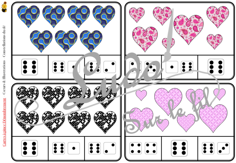 Cartes à pince - Dénombrement - Coeurs - Illustrations - Ludo Sur Le Fil