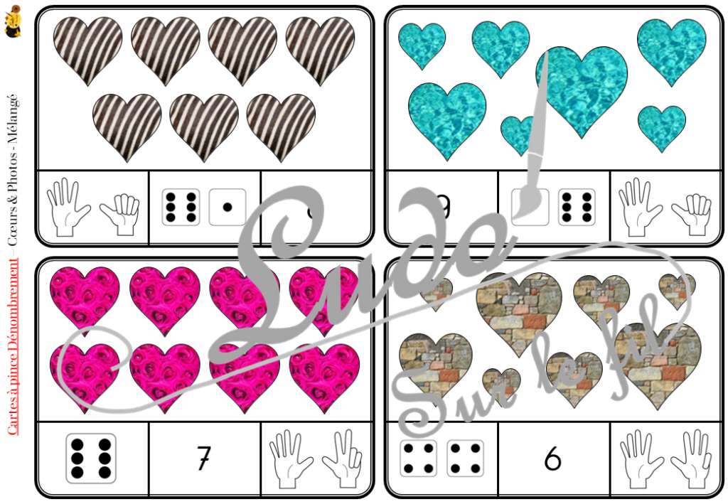 Cartes à pince - Dénombrement - Coeurs - Photos - Ludo Sur Le Fil