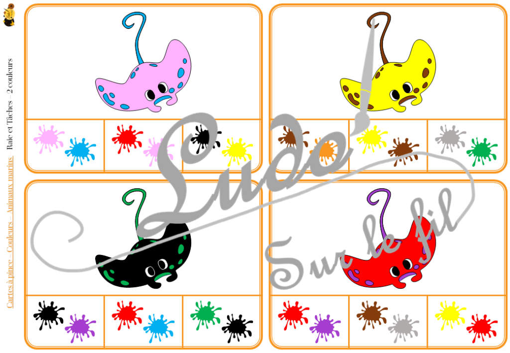 Cartes à pince - Couleurs & Animaux marins - Ludo Sur Le Fil