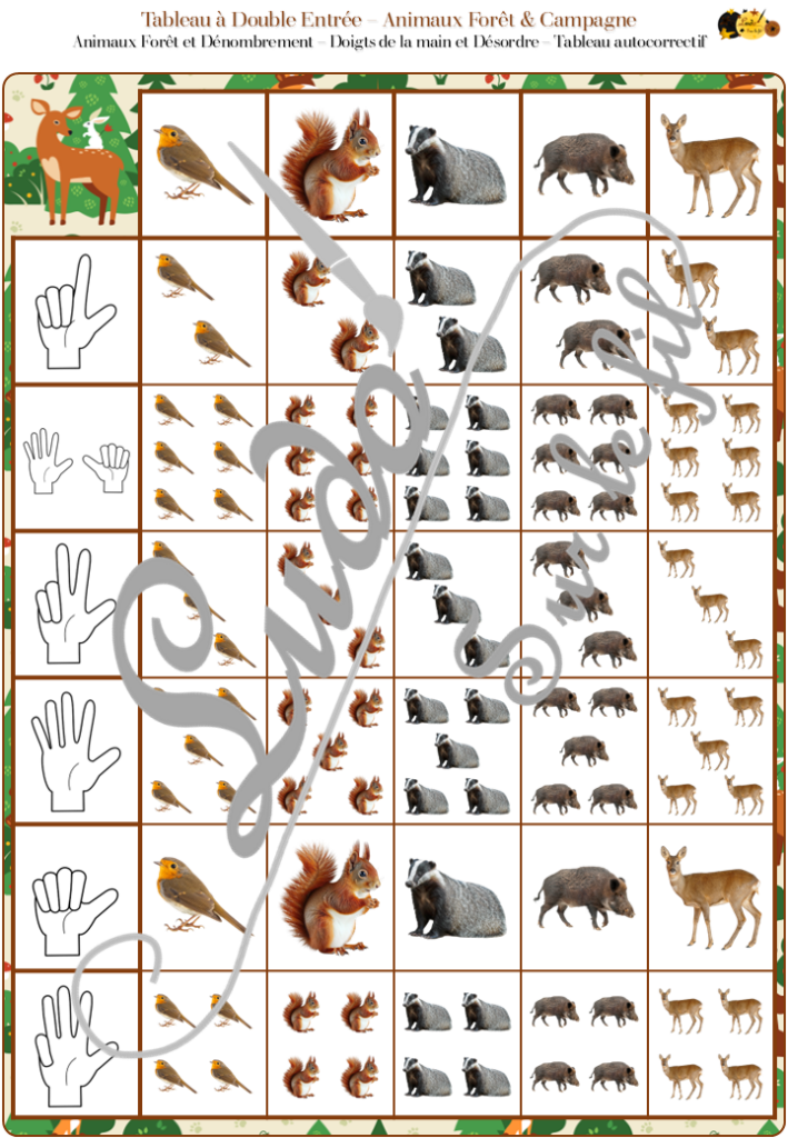 Tableaux à Double Entrée - Animaux Forêt - Ludo Sur Le Fil