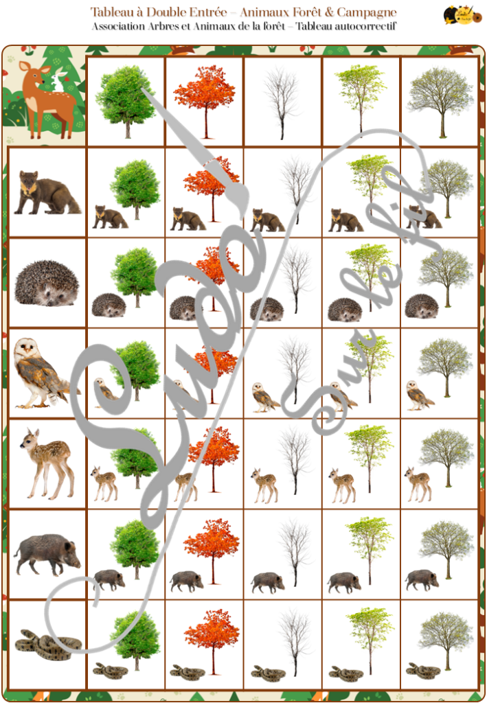 Tableaux à Double Entrée - Animaux Forêt - Ludo Sur Le Fil