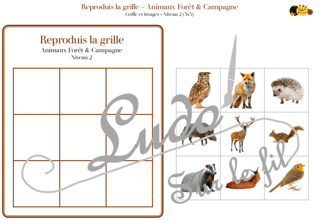 Reproduis la grille - Animaux Forêt & Campagne - Ludo Sur Le Fil