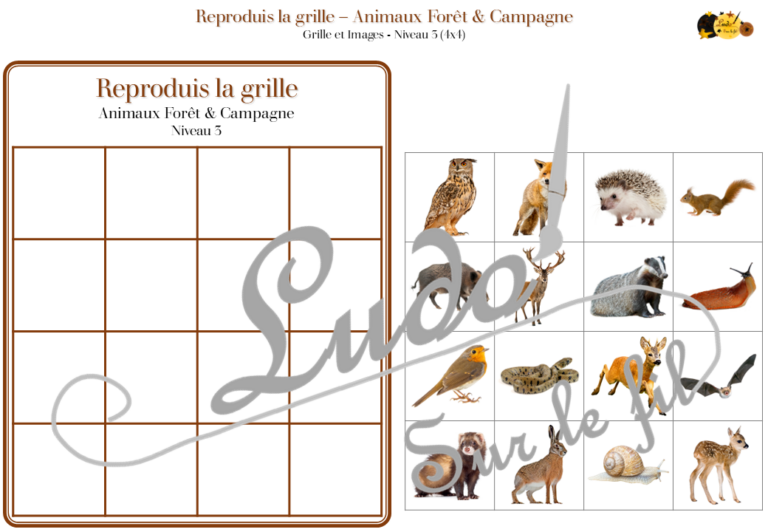 Reproduis la grille - Animaux Forêt & Campagne - Ludo Sur Le Fil