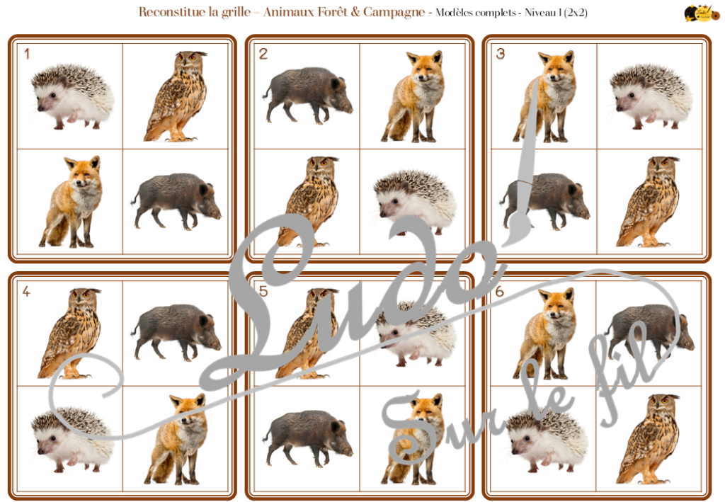 Reproduis la grille - Animaux Forêt & Campagne - Ludo Sur Le Fil