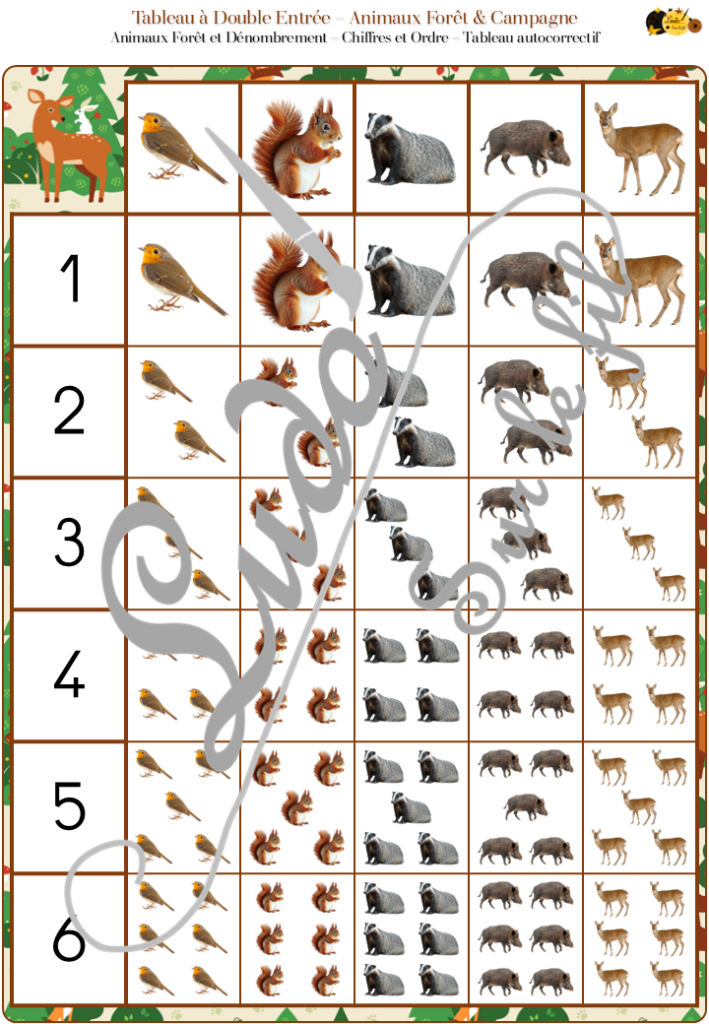 Tableaux à Double Entrée - Animaux Forêt - Ludo Sur Le Fil